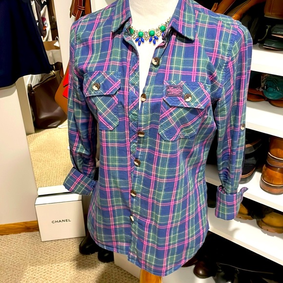 Superdry | Tops | Superdry Plaid Shirt 0 Cotton | Poshmark